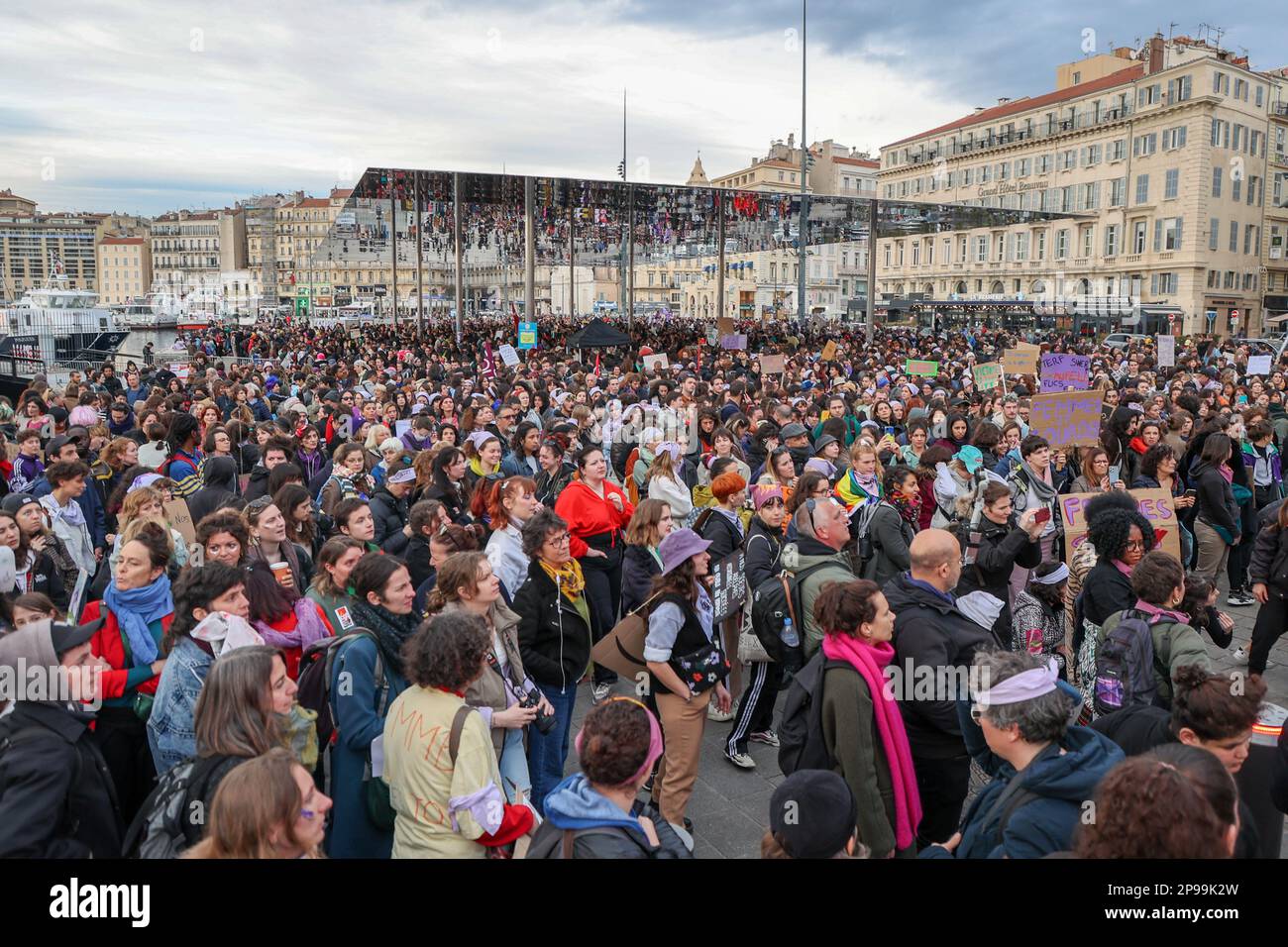 Marseille, France. 08th Mar, 2023. A crowd of demonstrators seen at the ...