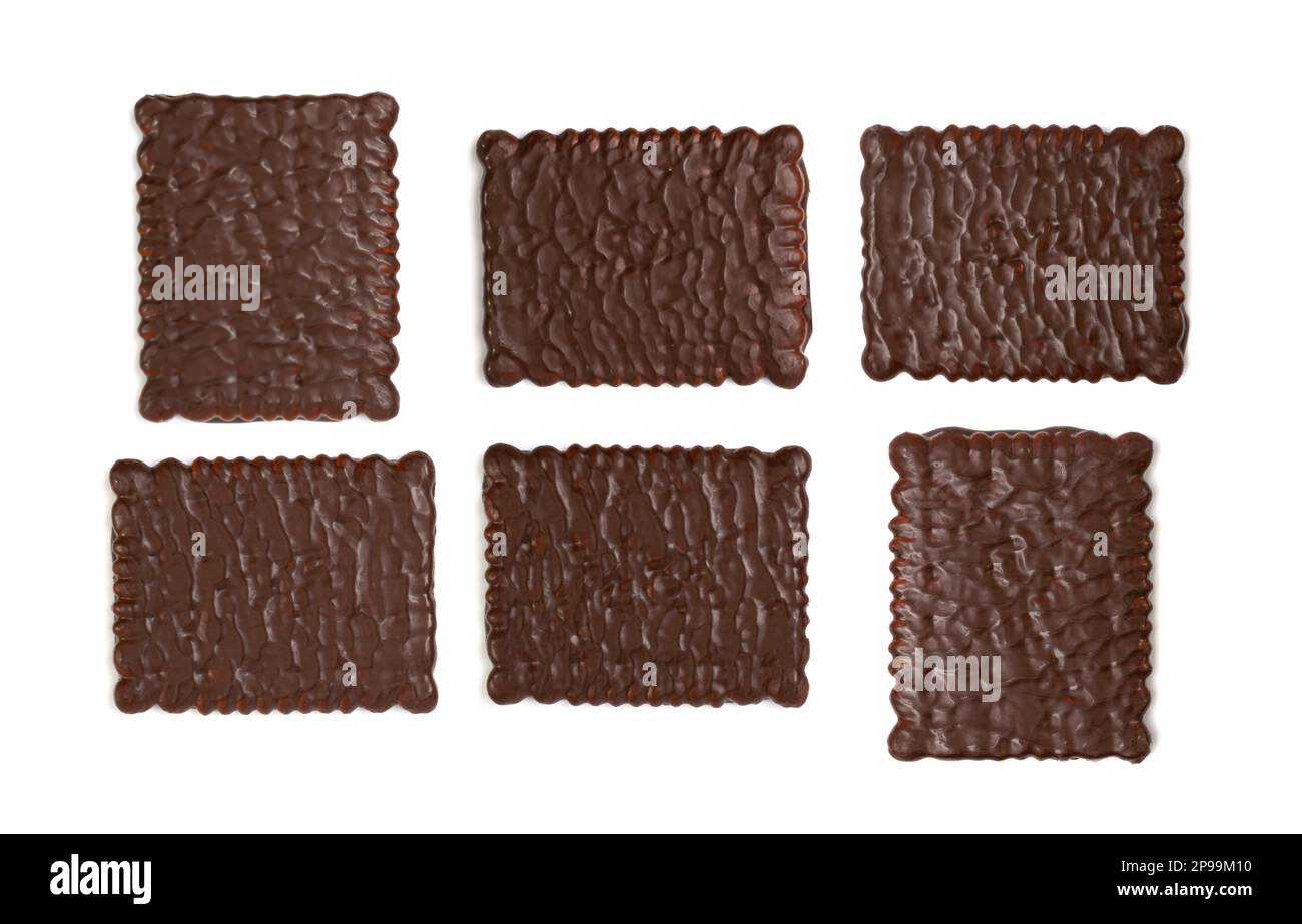 Biscuit Coated in Dark Chocolate Isolated, Square Cookies Set ...