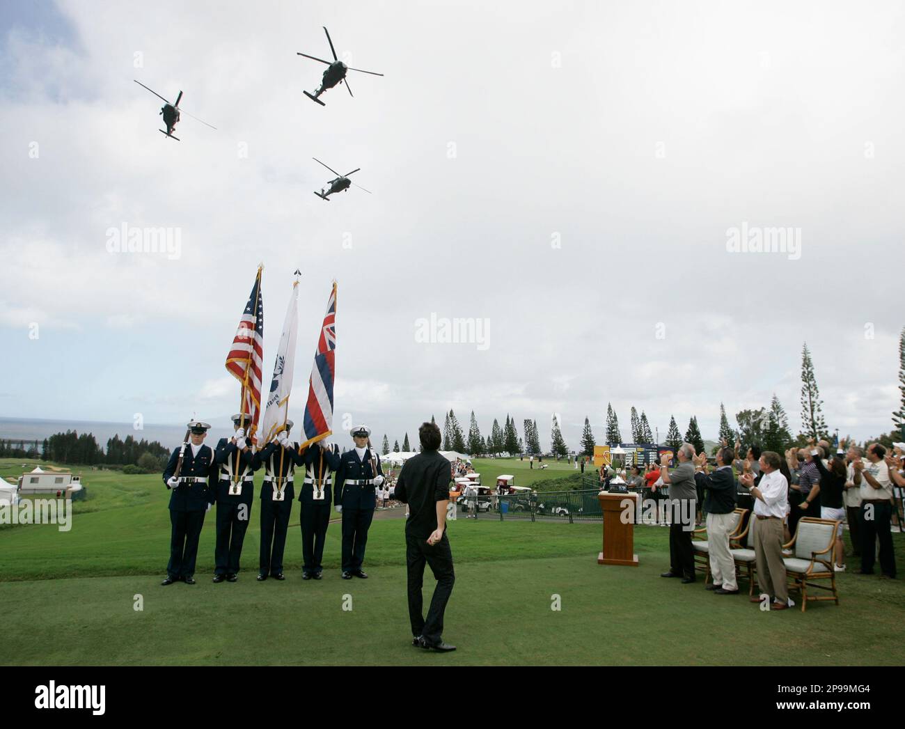 A trio of Army helicopters from Schofield Barracks in Honolulu, fly ...