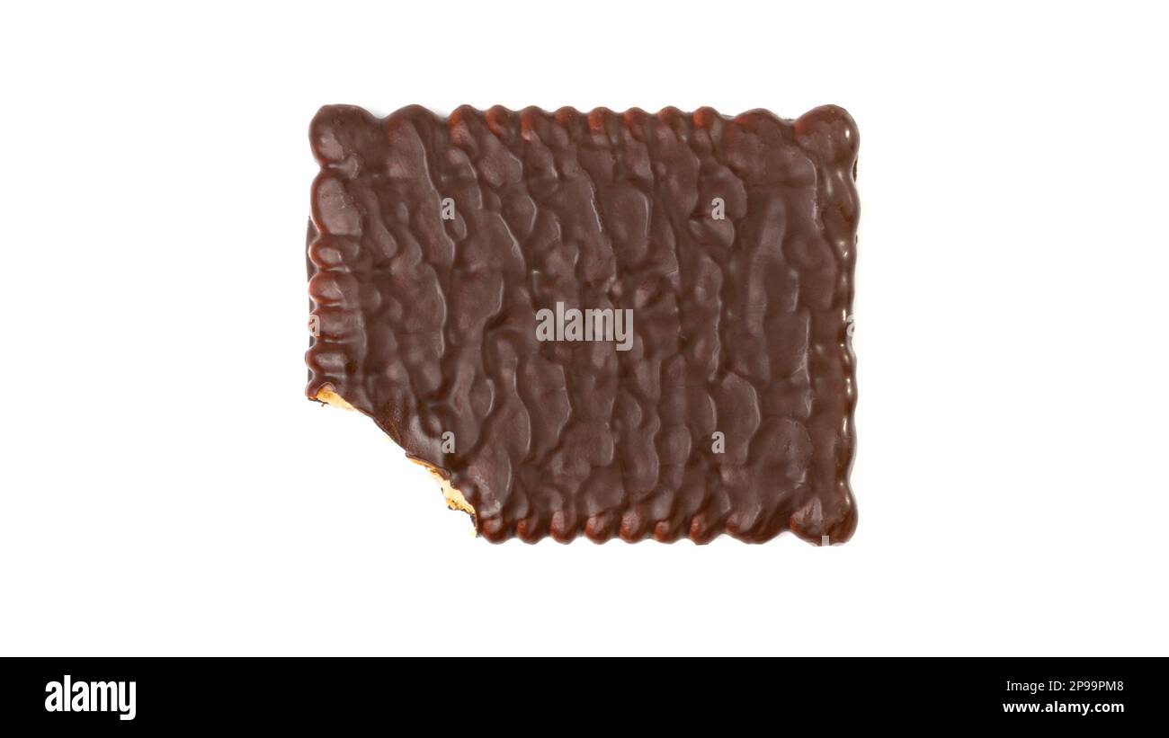 Bitten Biscuit Coated in Dark Chocolate Isolated, Square Cookies ...