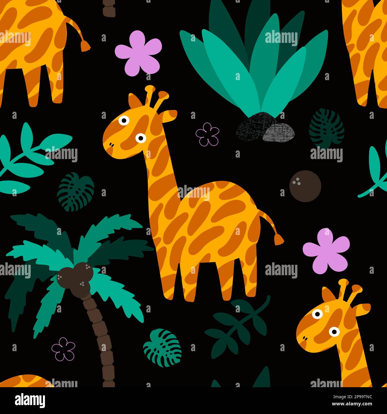Cartoon summer animals seamless giraffes pattern for wrapping paper and ...
