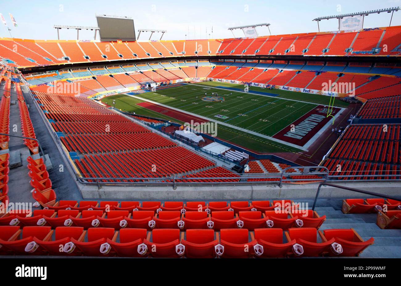 Dolphin Stadium in Miami, is shown Wednesday, Jan. 7, 2009 as workers ...