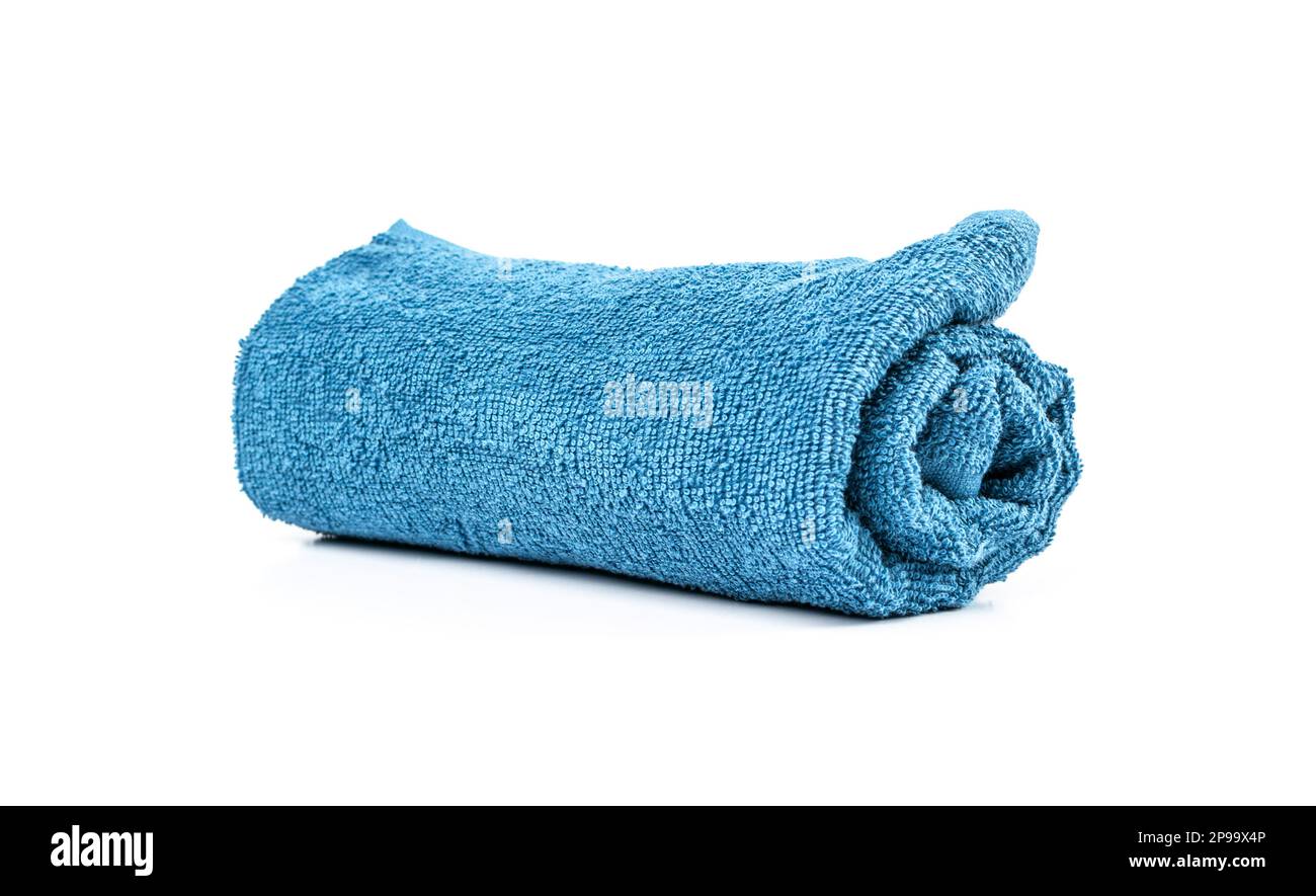 Rolled Blue Towel Isolated. New Terry Cotton Towel, Soft Washcloth on ...