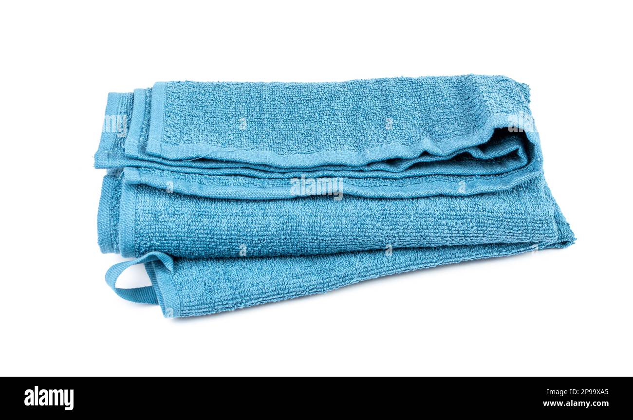 Folded Blue Towel Isolated. New Terry Cotton Towel, Soft Washcloth on ...