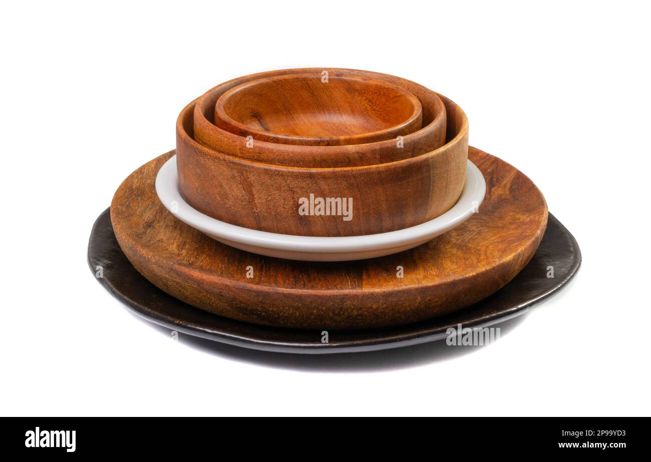 Bowl Stack Isolated, Stacked Dishes, Various Bowls Pile, Wooden and ...