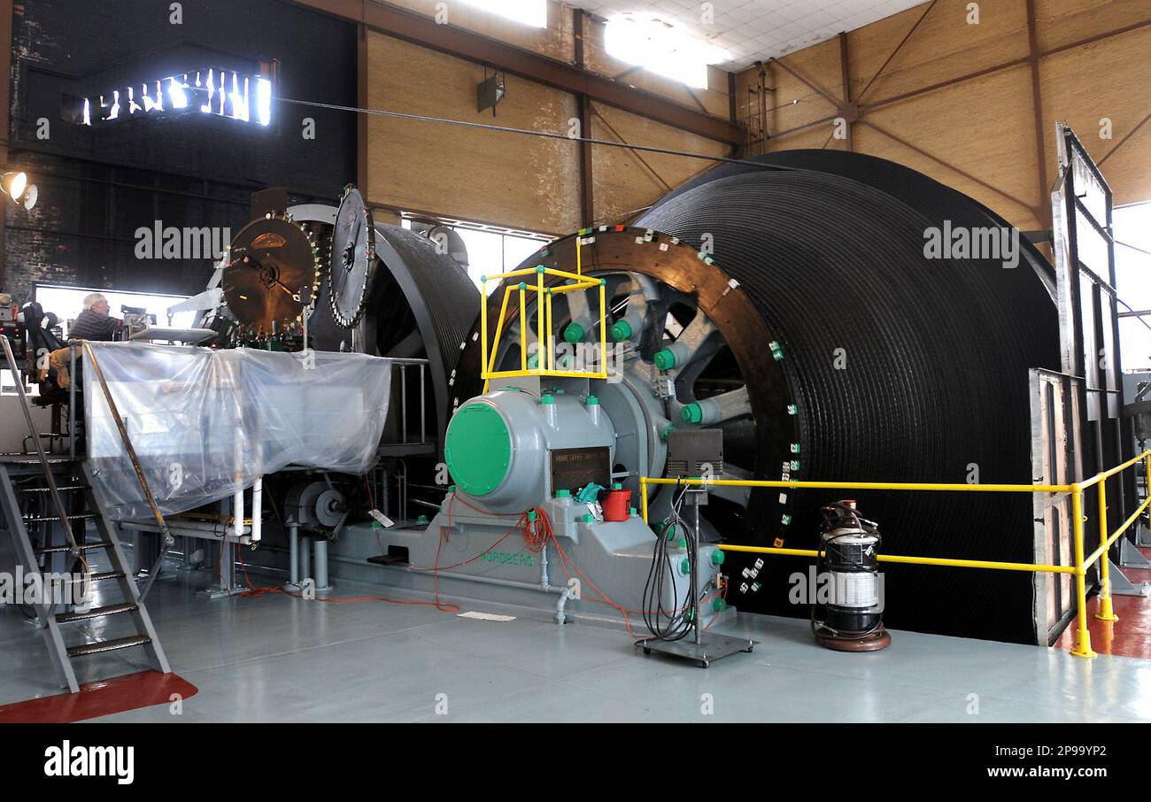 Five thousand feet of 1 7/8ths inch steel cable winds up on these huge ...