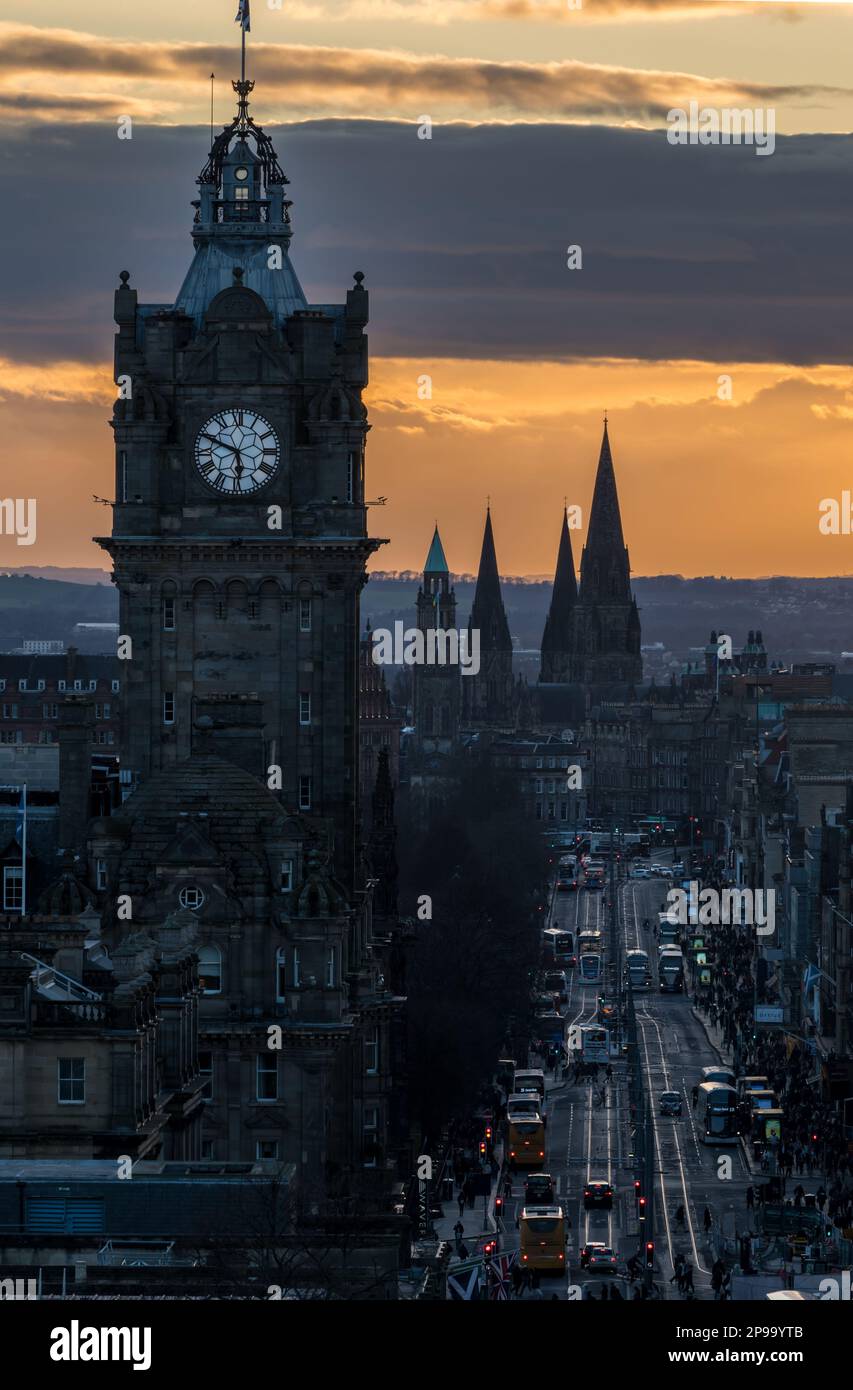 Edinburgh, Scotland, UK, 10th March 2023. UK Weather: sunset over city ...