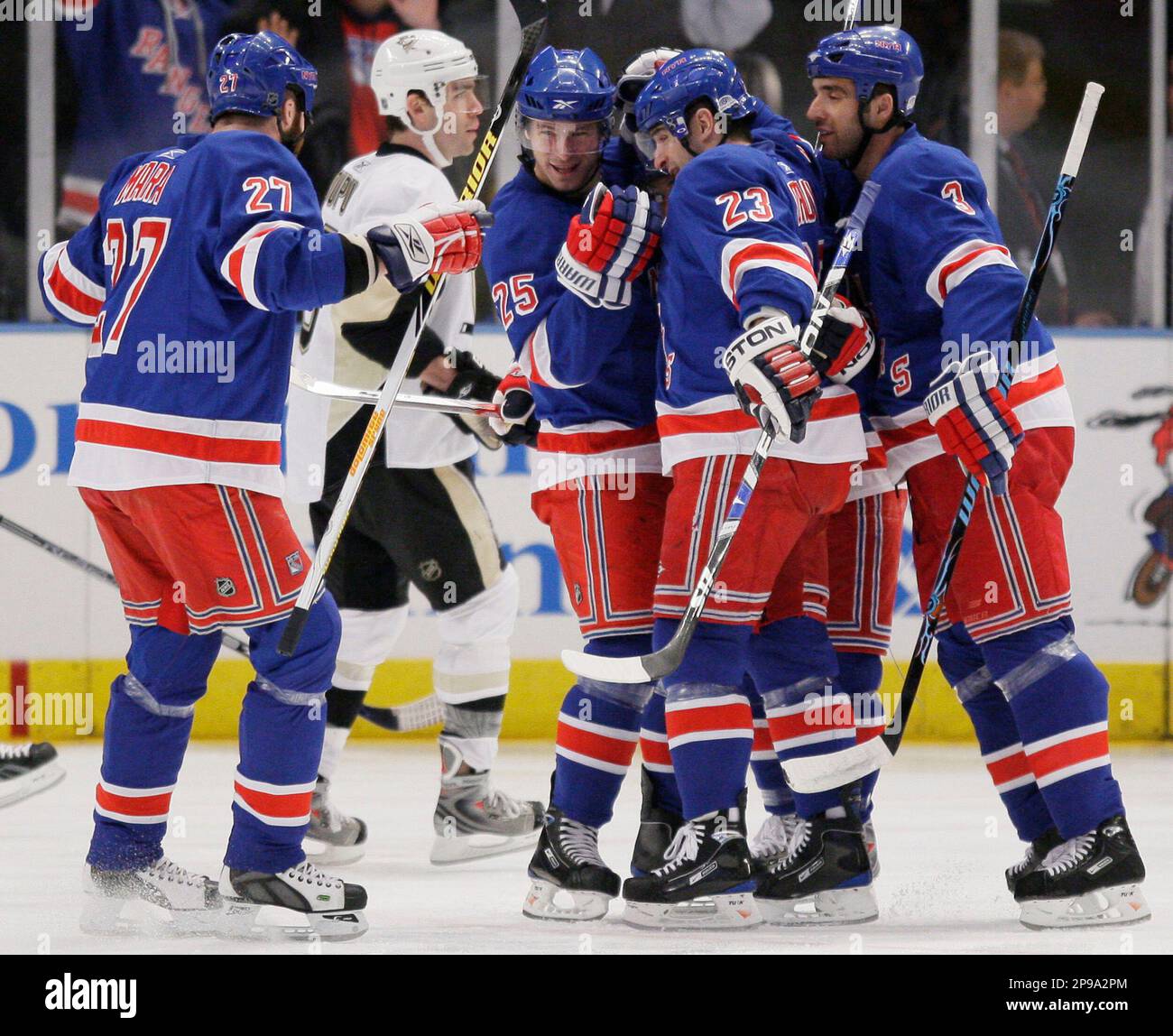 New York Rangers', from left, Paul Mara, Petr Prucha, Chris Drury and ...
