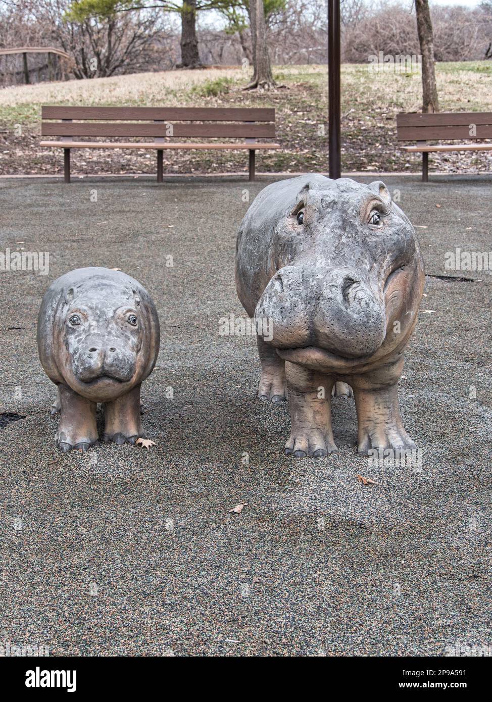 Kansas City, Missouri - March 4, 2023 - Hippo statues at the play area ...