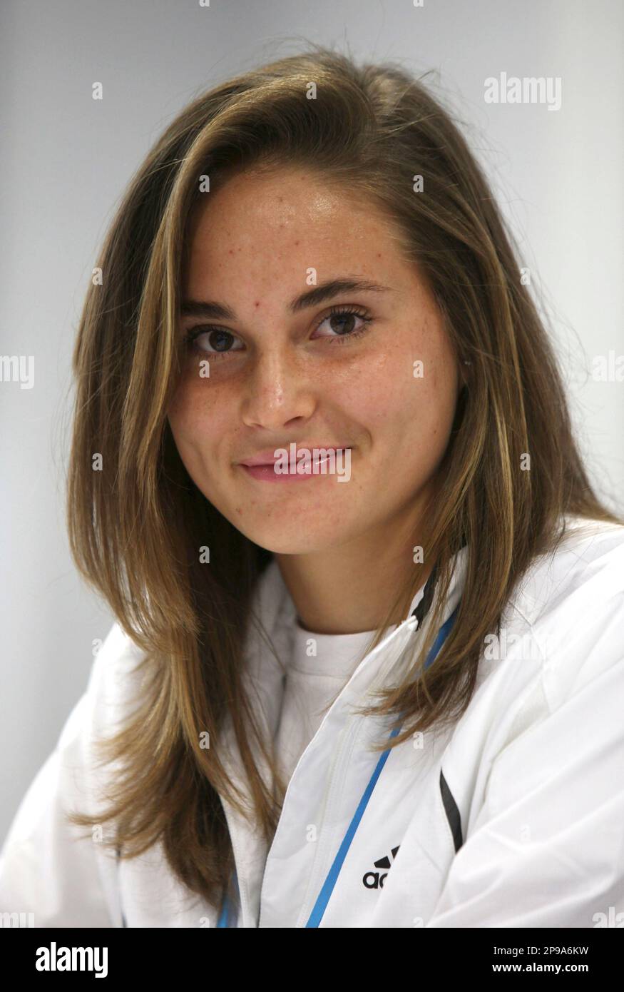 Russia tennis player Alexandra Panova, attends the news conference in ...