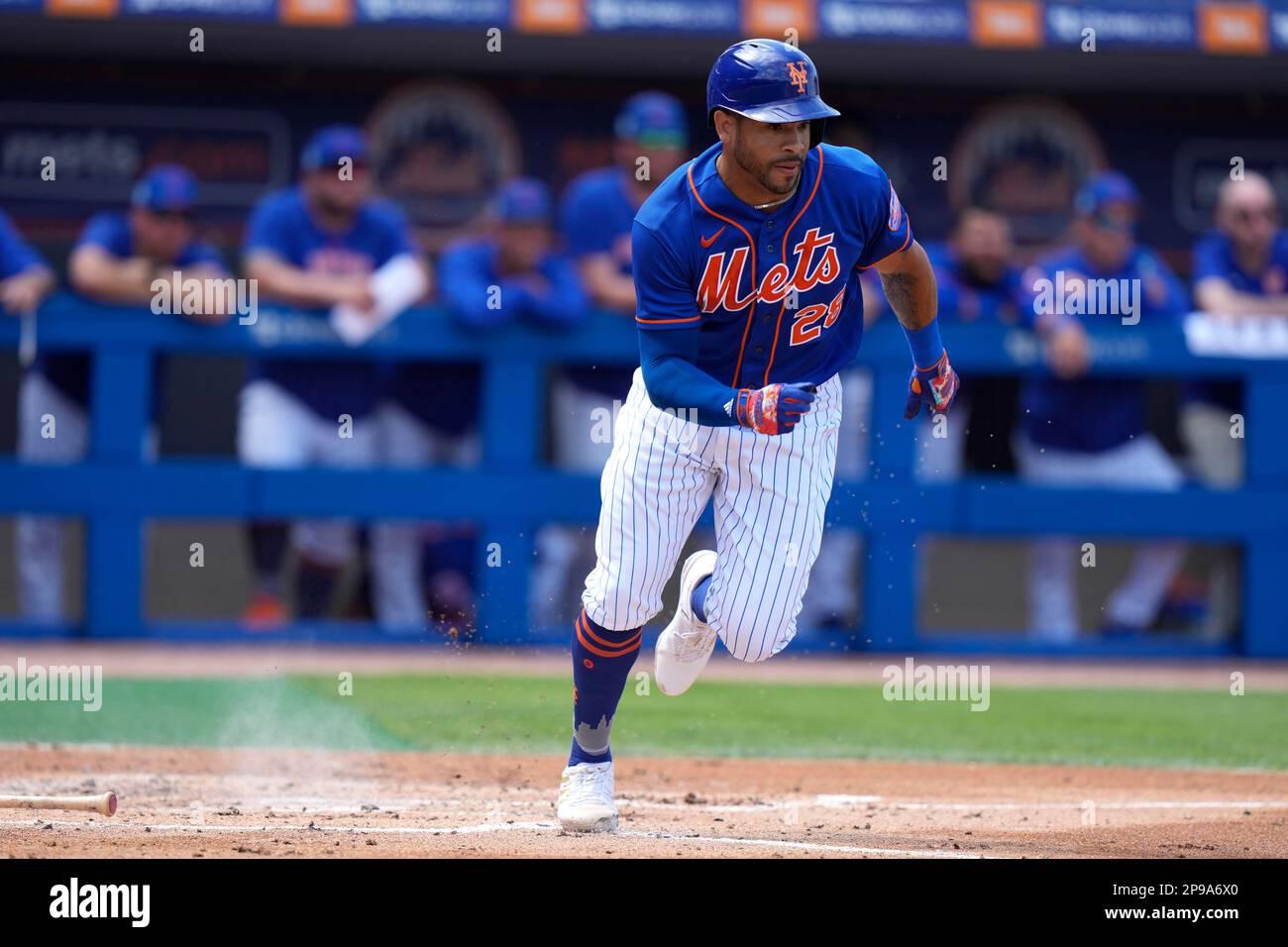 New York Mets' Tommy Pham runs after hitting a double to score Mark ...