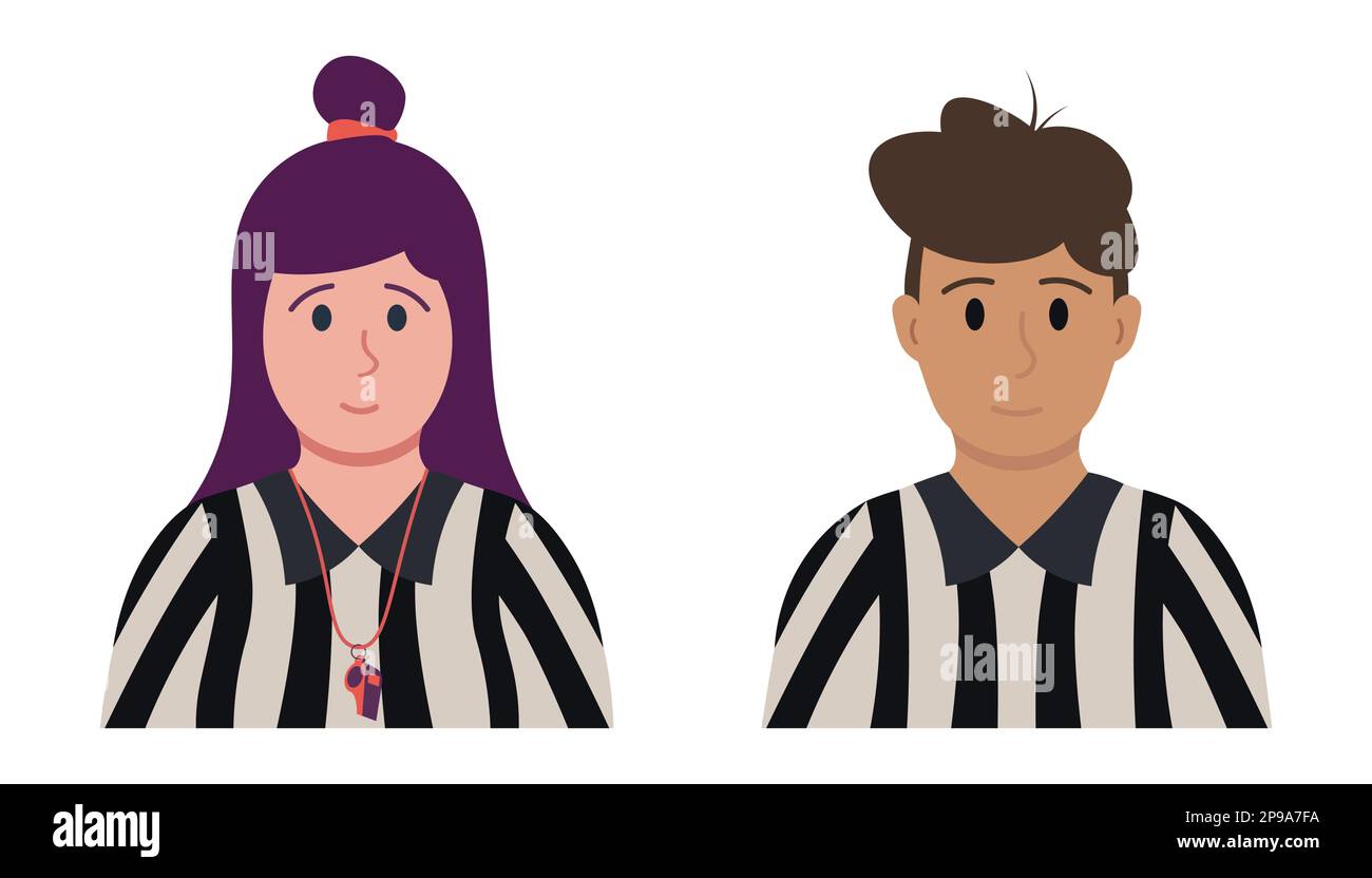 Portraits Of Arbitrators, Football Referee. Woman And Man Vector ...