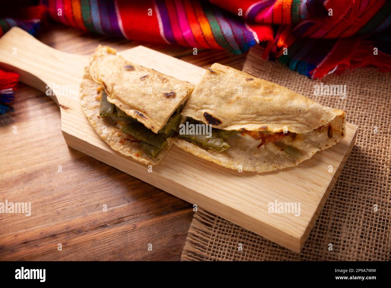 Quesadilla de Comal con queso y Nopales. Typical Mexican quesadilla ...