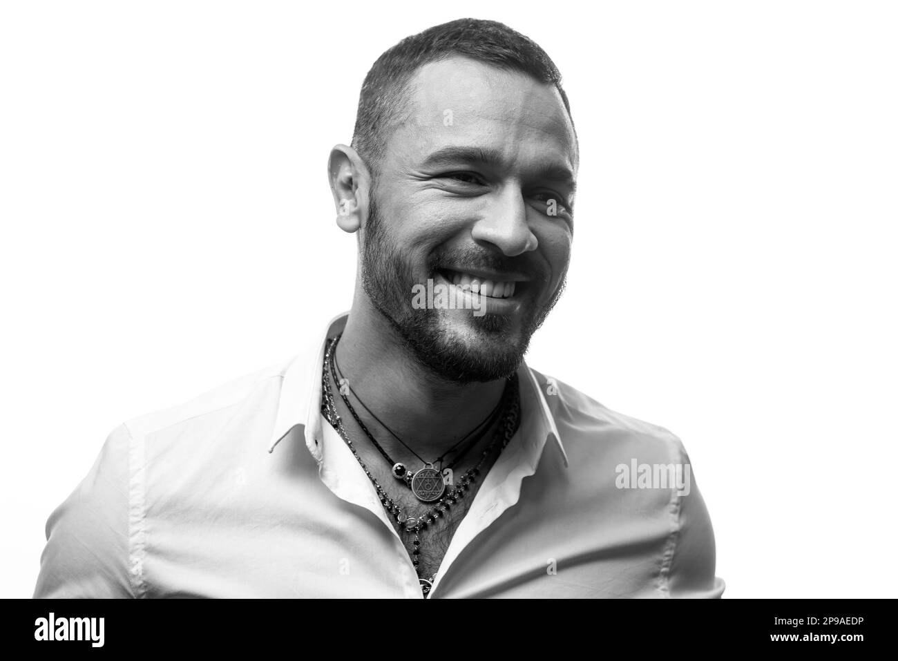 Smiling guy in shirt. Handsome man with great smile wearing white shirt ...