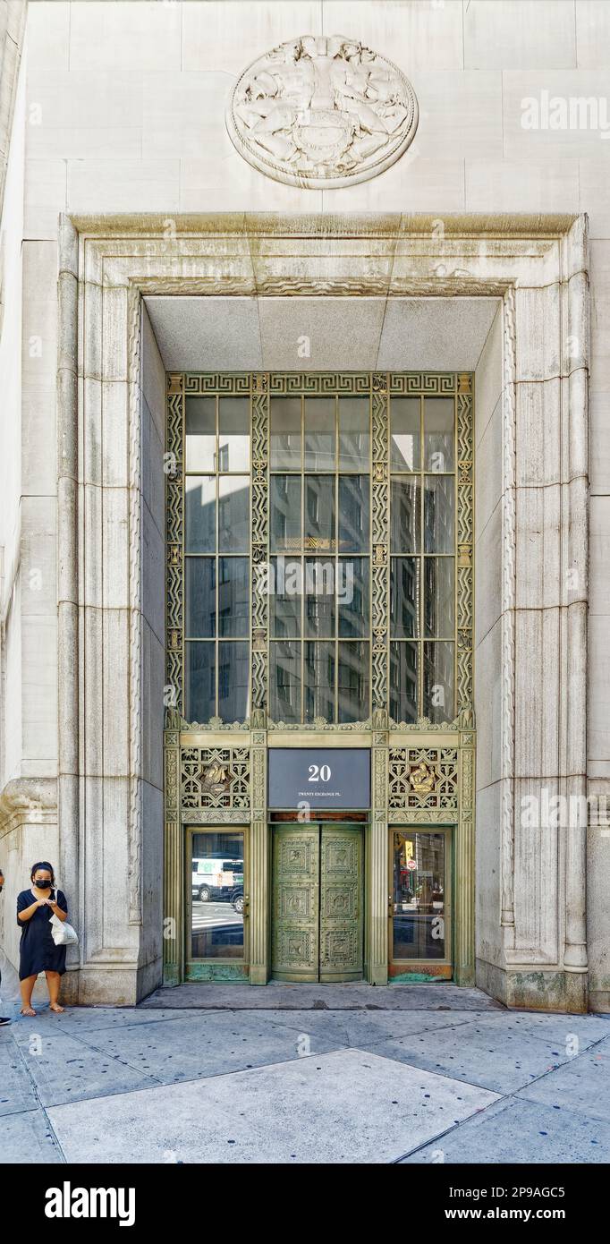 NYC Financial District: Ornate doorway to 20 Exchange Place, on the ...