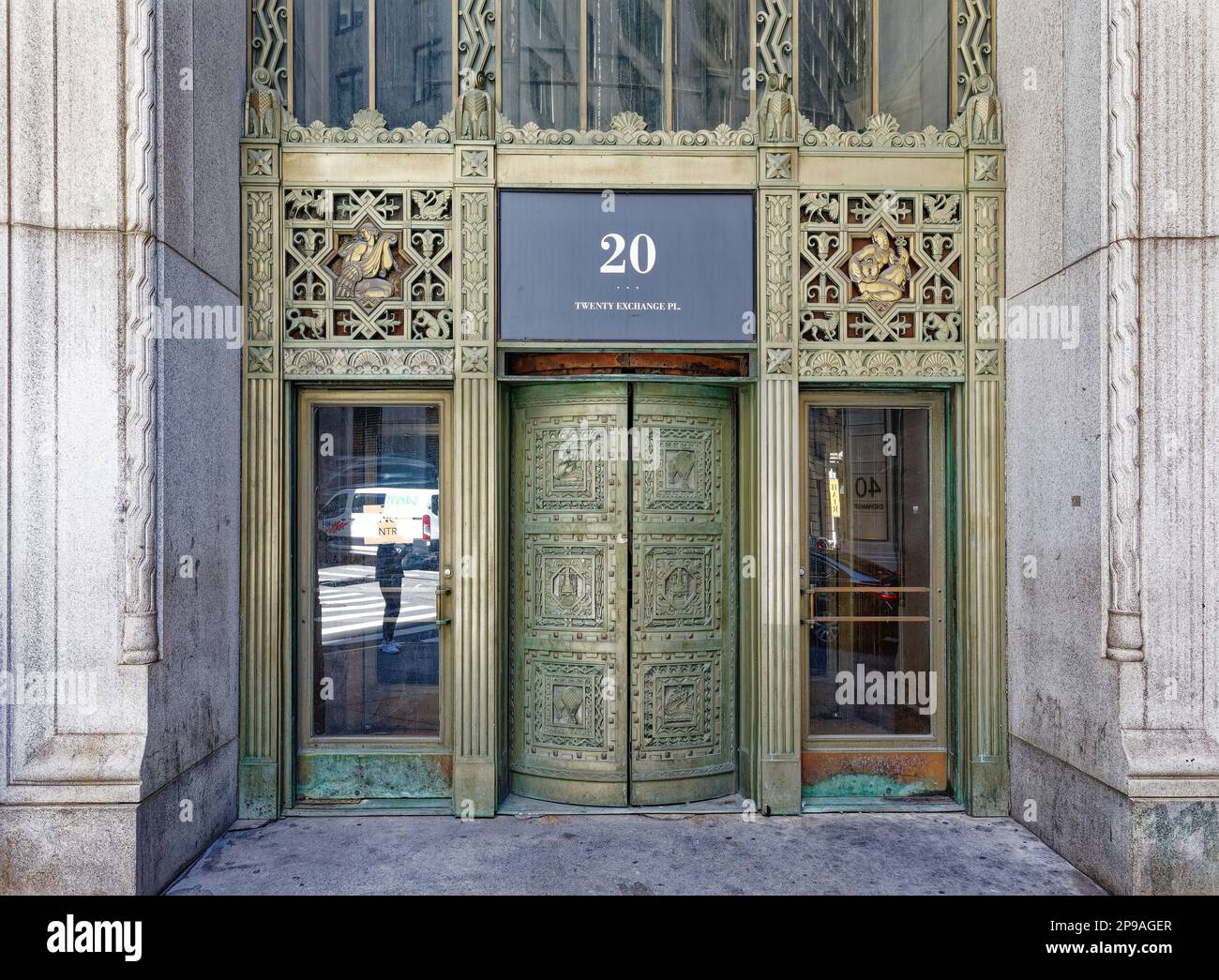 NYC Financial District: Ornate doorway to 20 Exchange Place, on the ...