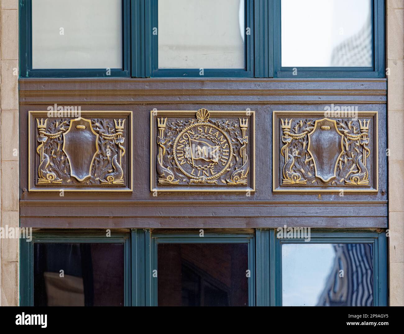 NYC Financial District: Panel detail. Munson Building is a landmark ...