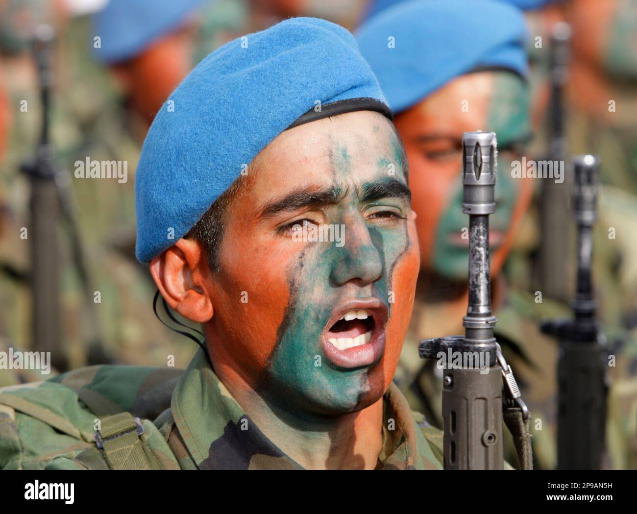 Turkish commandos take part in a ceremony near the town of Sarikamis ...