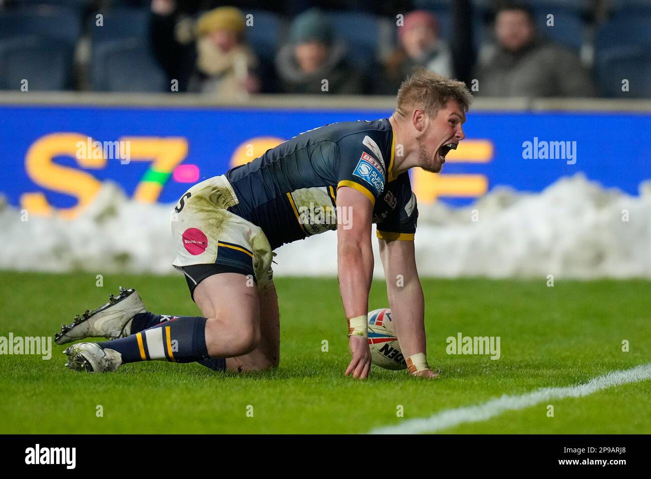 Leeds, UK. 10th Mar, 2023. Tom Holroyd #18 of Leeds Rhinos celebrates ...