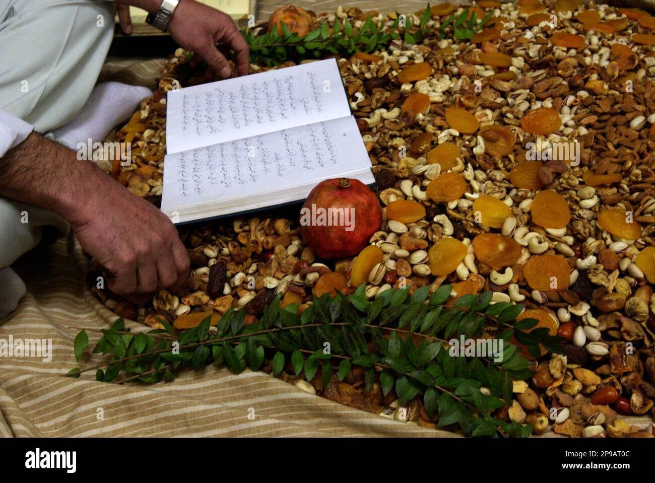 Iranian Zoroastrian priest Khoda Moradganji prays as nuts and ...