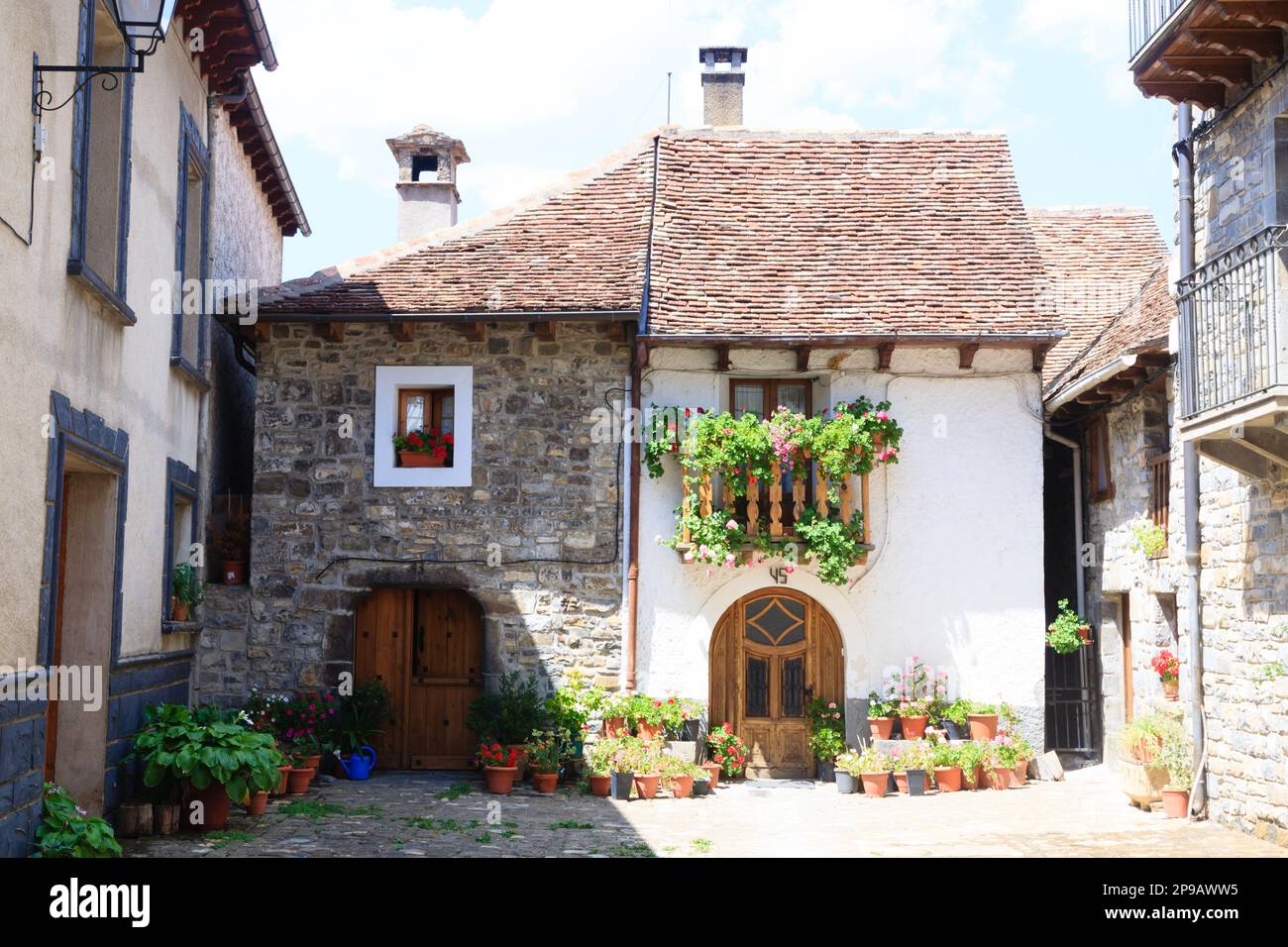 Old town of the beautiful village of Anso, Huesca, Spain. Pyrenees ...