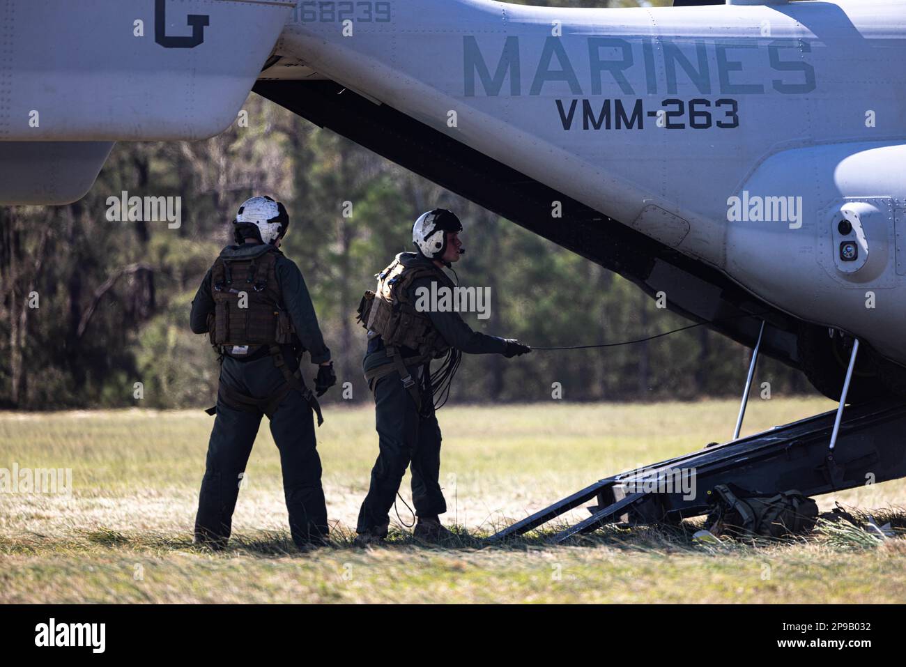 U.S. Marines with Marine Medium Tiltrotor Squadron 263 prepare to ...