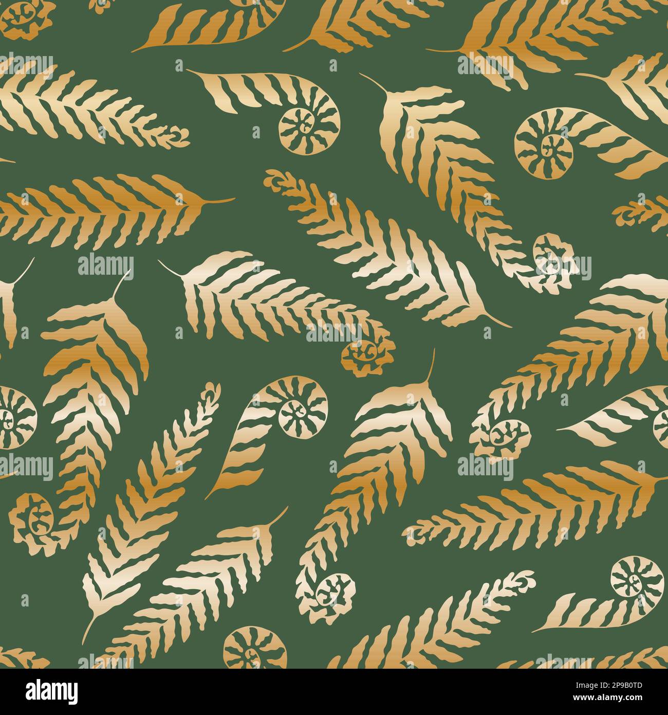 Seamless vector pattern, golden fern, great for textile, packaging, wrapping. Vector ...