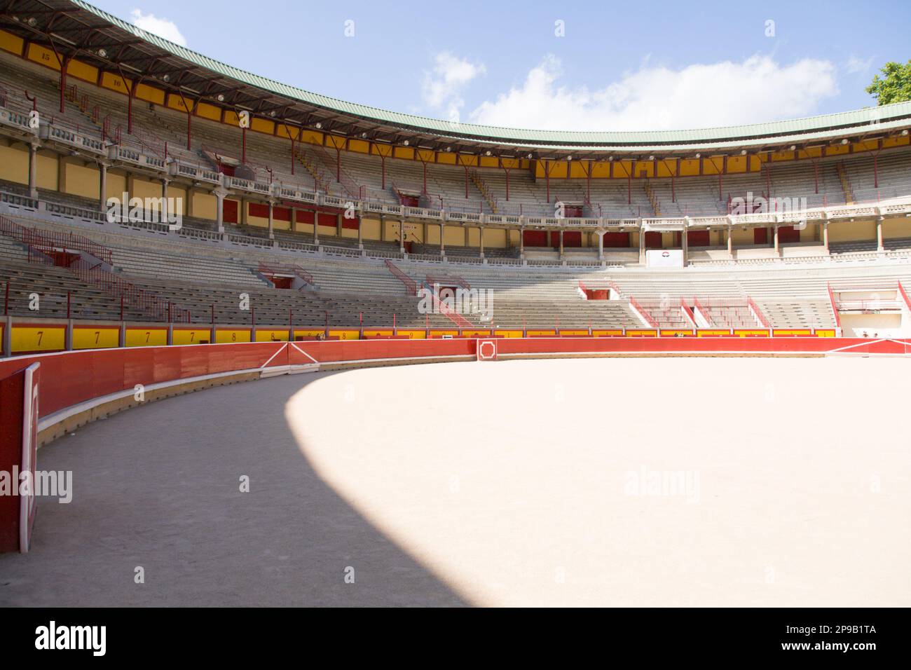 Plaza de Toros de Pamplona view. End point of the running of the bulls ...