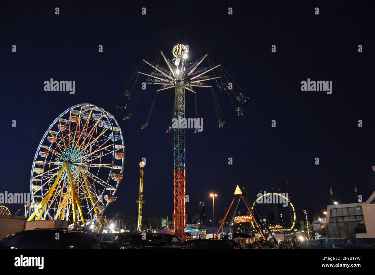 Night scenery of amusement park rides in Toronto, Ontario, Canada Stock ...