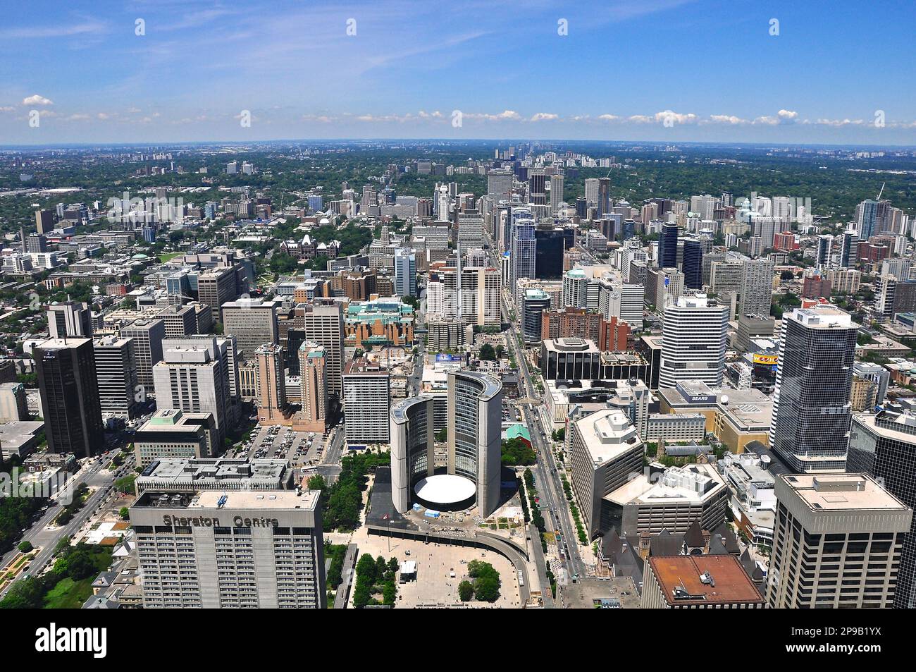 Bird-eye view of Toronto from King Street looking north. Aerial view ...