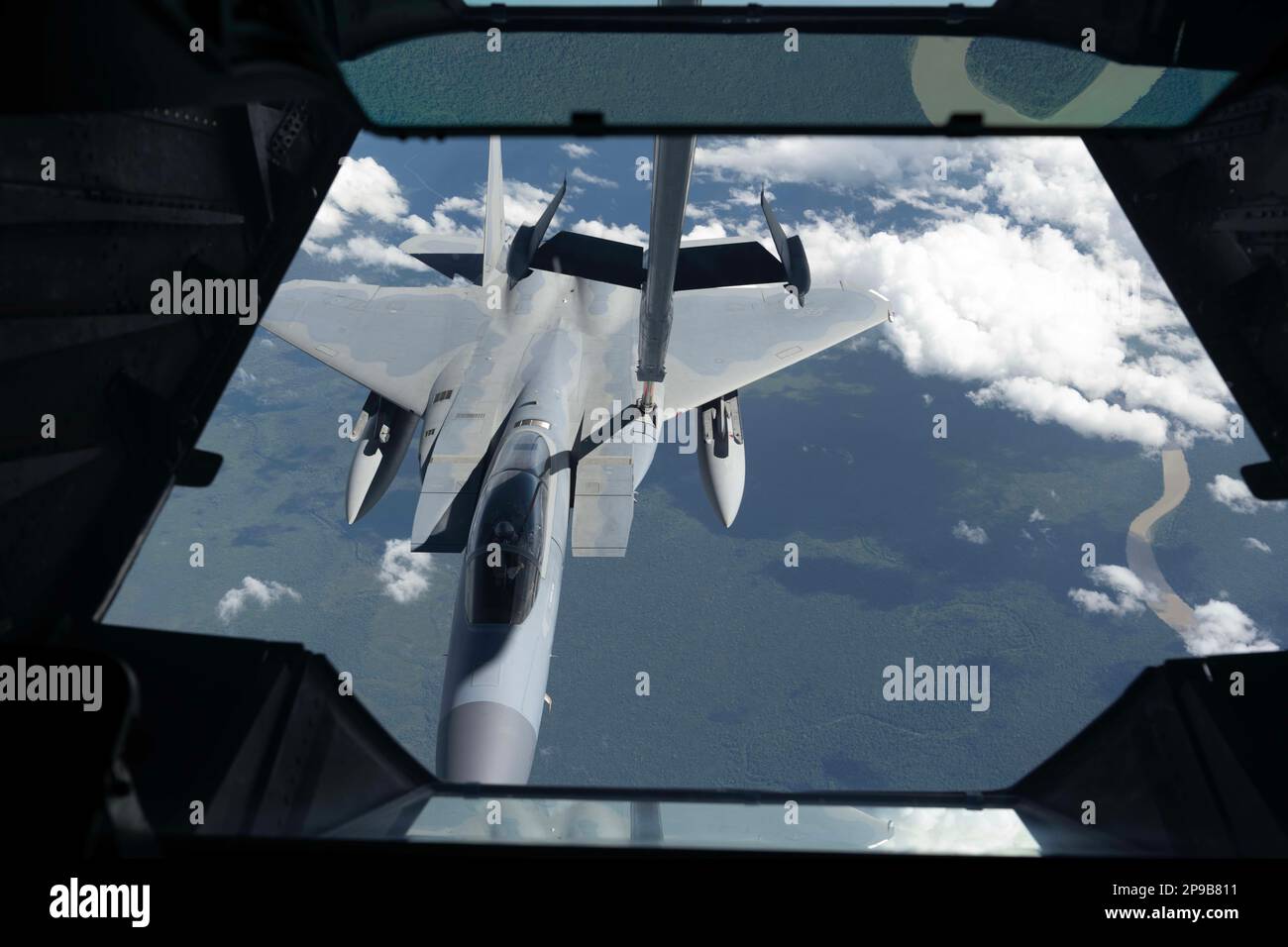 A U.S. Air Force F-15C assigned to Kadena Air Base, Japan, receives ...