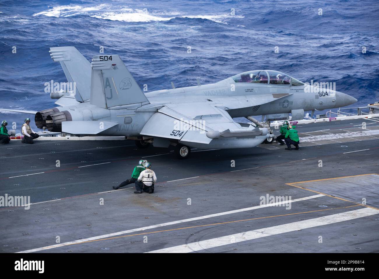 An F/A-18F Super Hornet, attached to the "Gray Wolves" of Electronic ...
