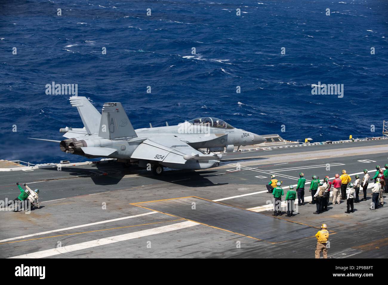 An F/A-18F Super Hornet, attached to the "Gray Wolves" of Electronic ...