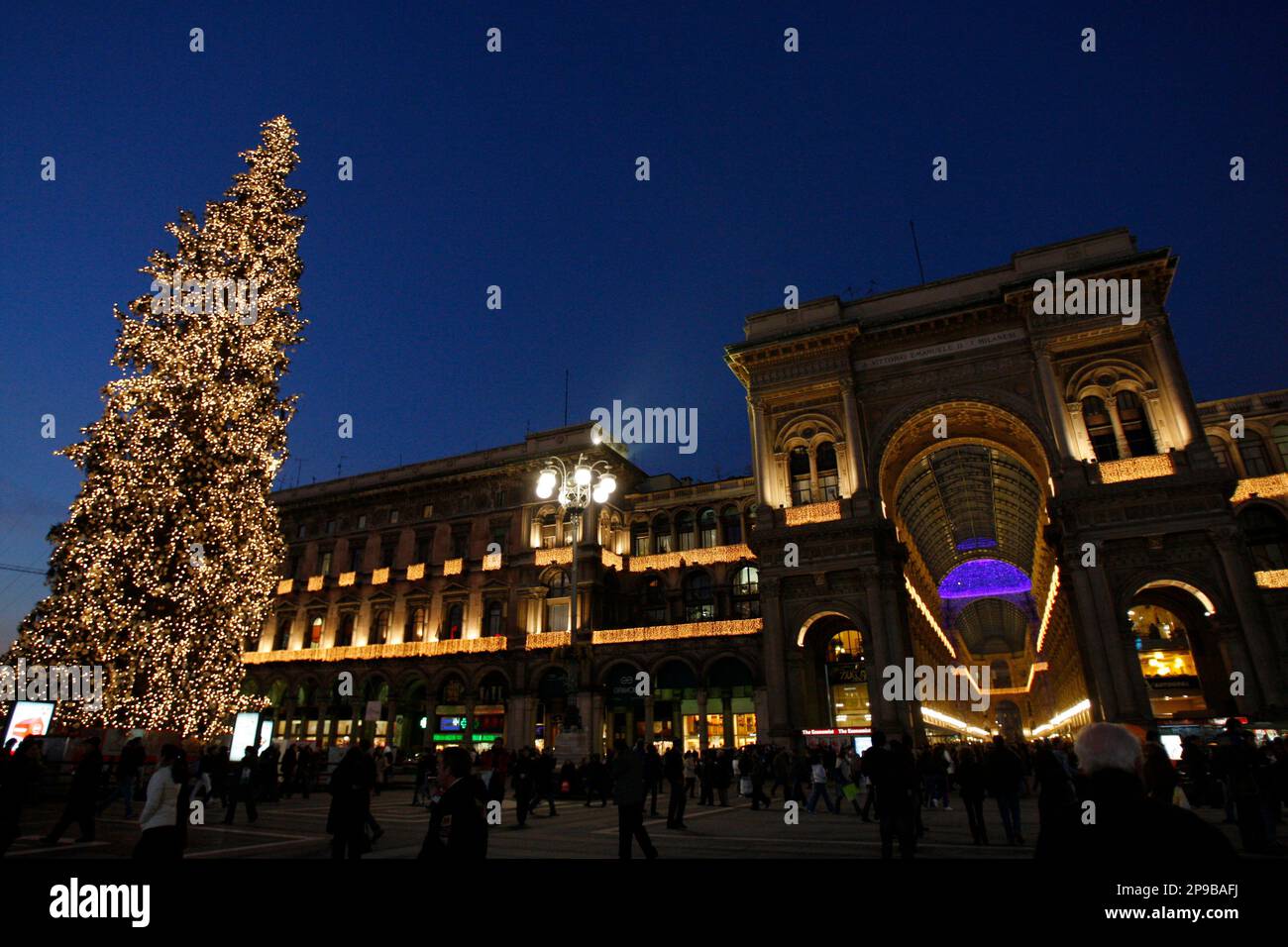 A Christmas tree stands next to one of the best known landmarks of the ...