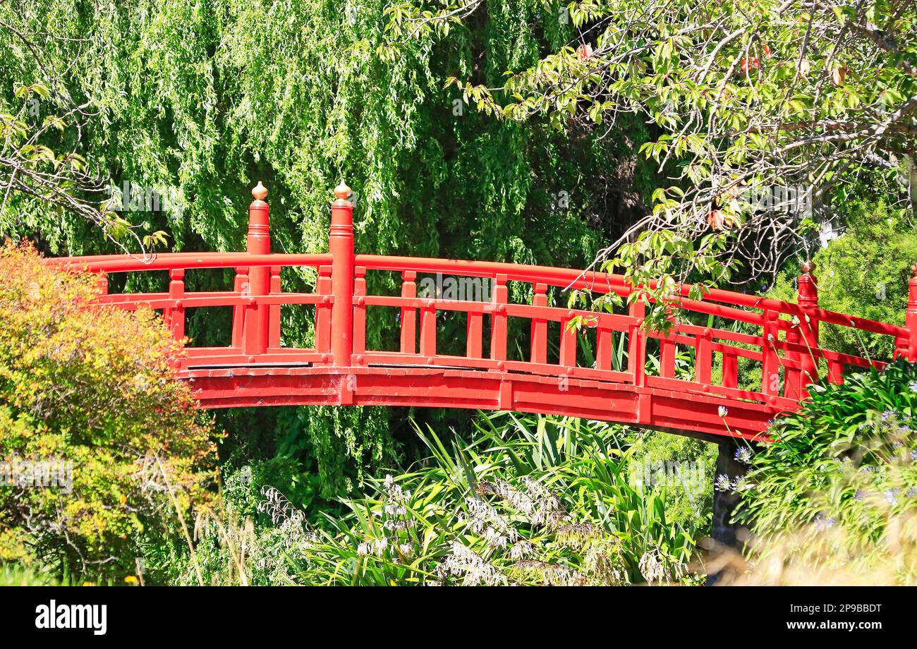 Japanese red bridge, New Zealand Stock Photo - Alamy