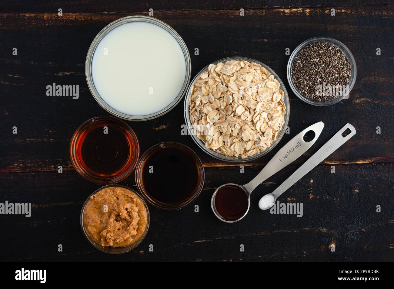 Vanilla Cold Brew Overnight Oats on a Rustic Wooden Table: Rolled oats ...