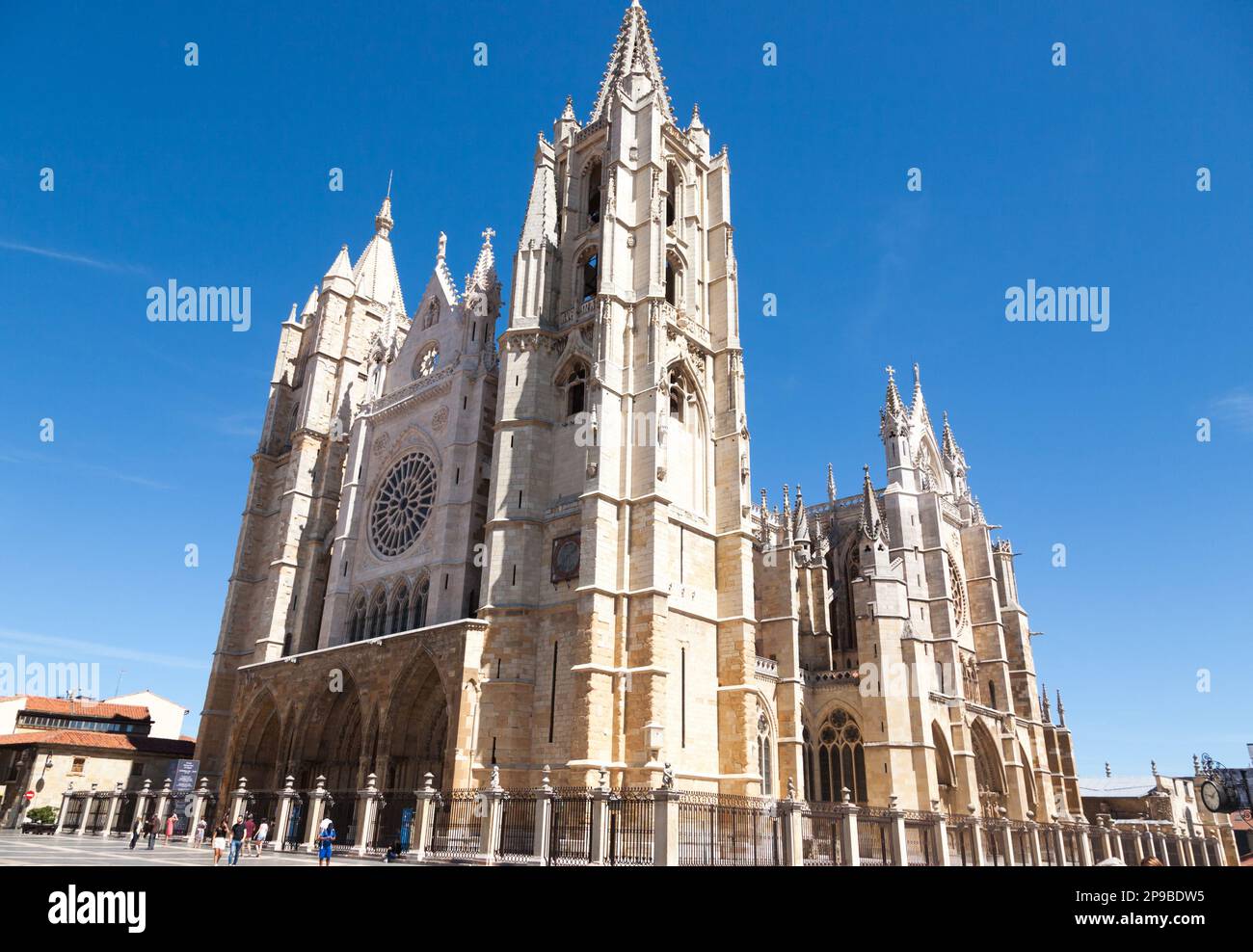 Leon cathedral facade view, Spanish landmark. Gothic architecture Stock ...