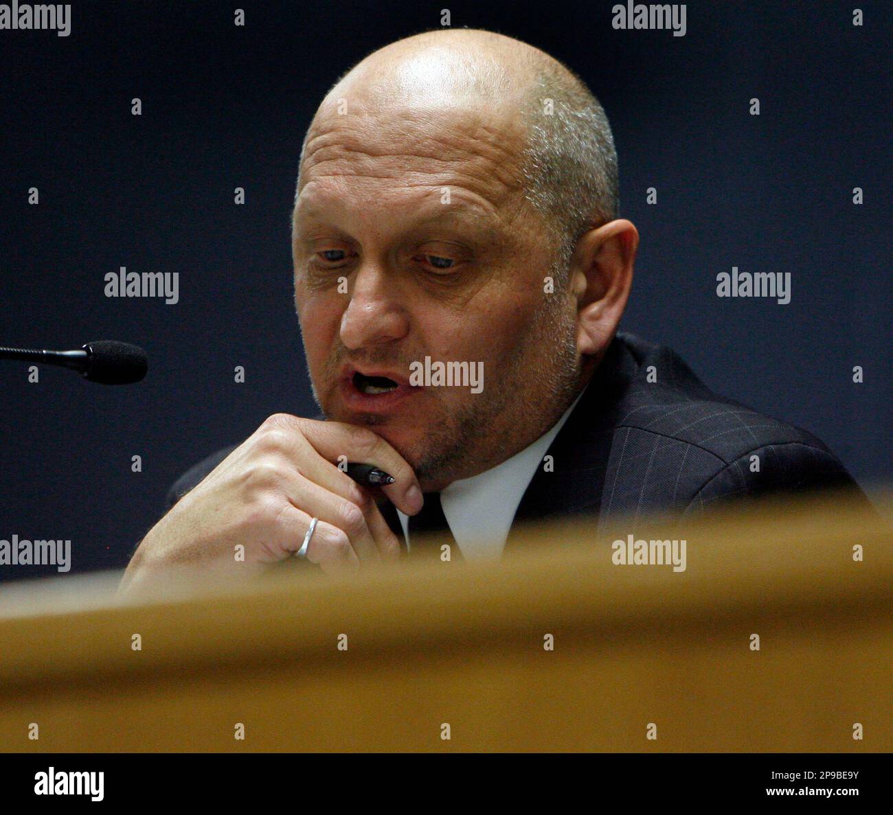 Parole hearing officer Andy Taylor, speaks with Val Southwick, not ...