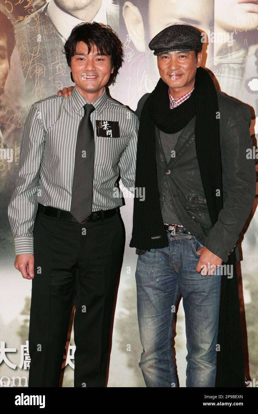 Hong Kong actors Simon Yam, right, and Lam Ka-tung pose at the premiere ...