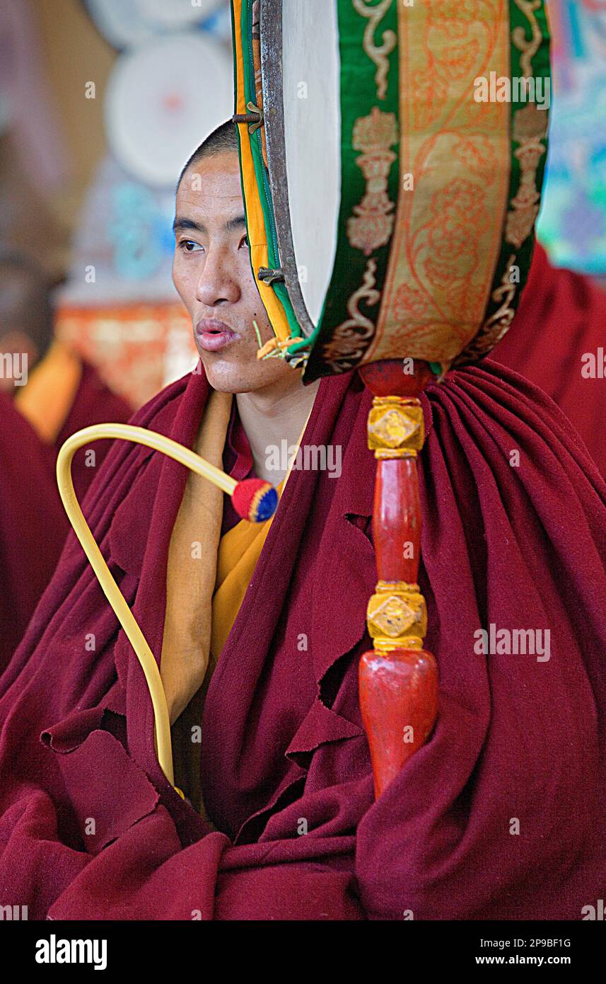 Puja,Monks praying during Losar new year, in Namgyal Monastery,in ...
