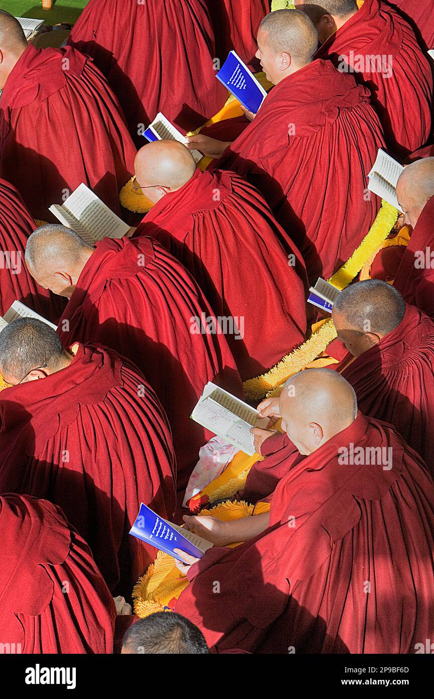 Puja,Monks praying during Losar new year, in Namgyal Monastery,in ...