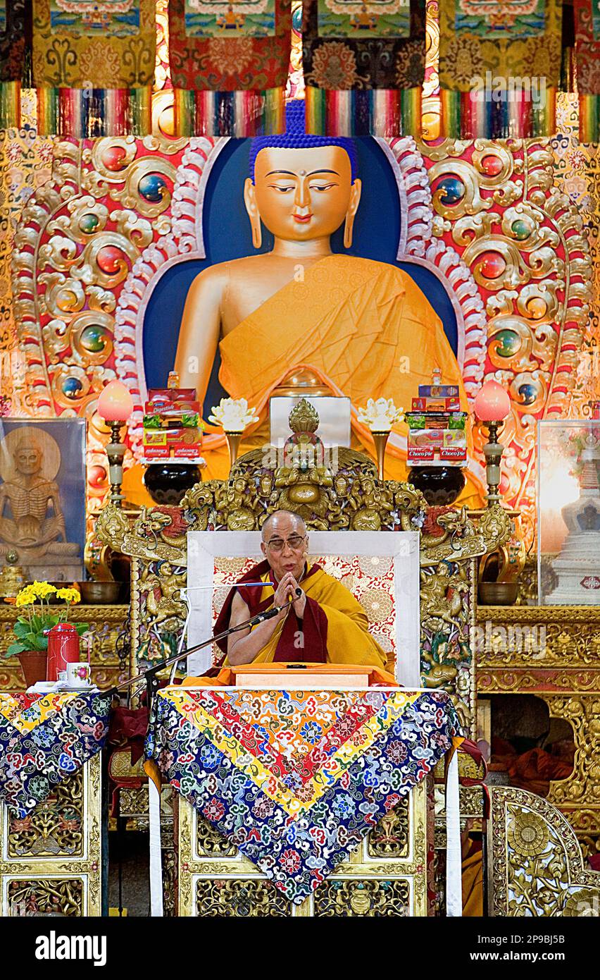 His holiness the Dalai Lama during teachings at Namgyal Monastery,in ...