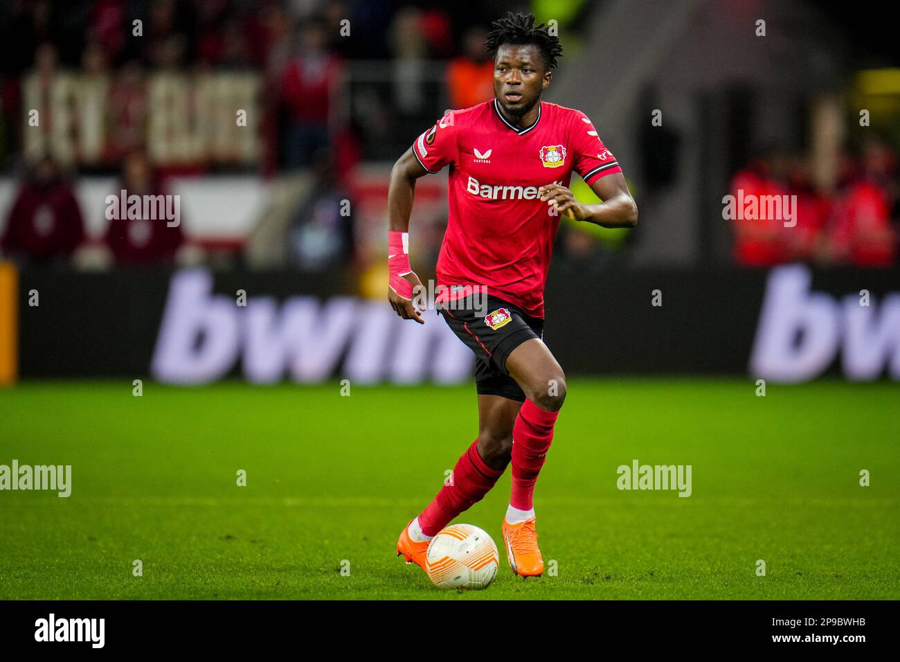 LEVERKUSEN, GERMANY - MARCH 9: Edmond Tapsoba of Bayer 04 Leverkusen ...