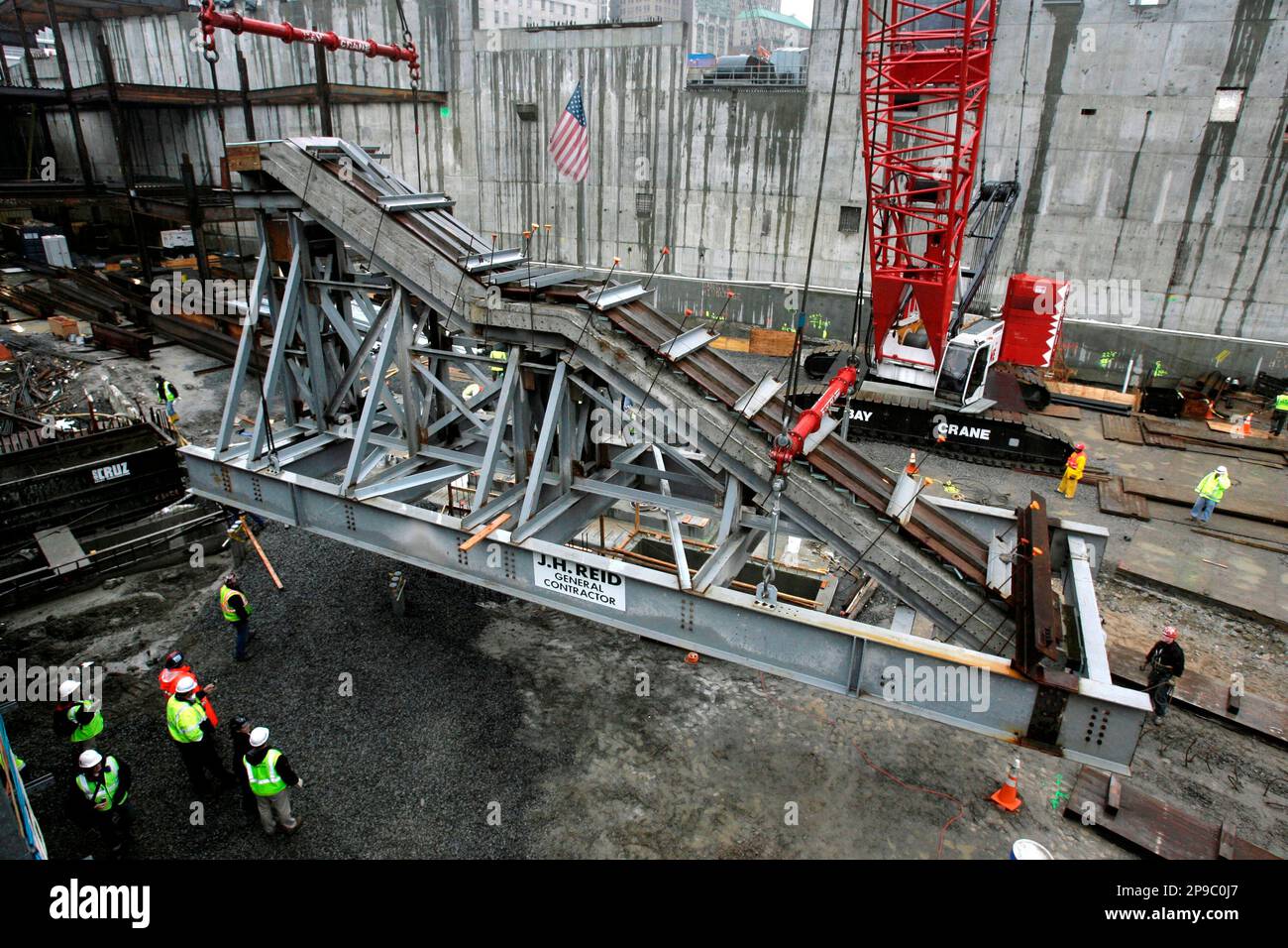 A staircase from the World Trade Center at ground zero is moved to it's ...