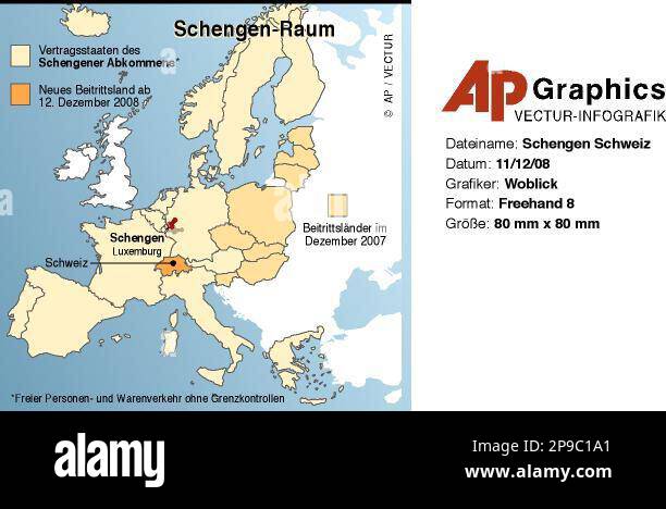GRA108 GRAFIK SCHENGEN SCHWEIZ - Europakarte mit den Vertragsstaaten ...