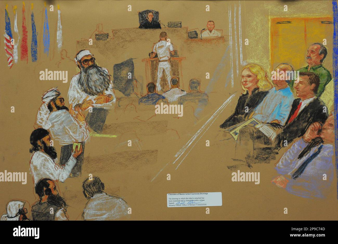 In a courtroom drawing reviewed by the US military, 9/11 victim family ...