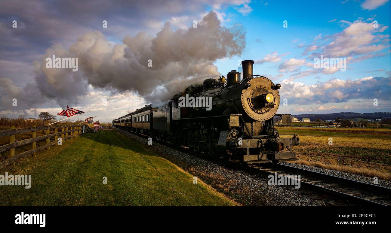 A View of a Classic Steam Passenger Train Approaching, With American ...