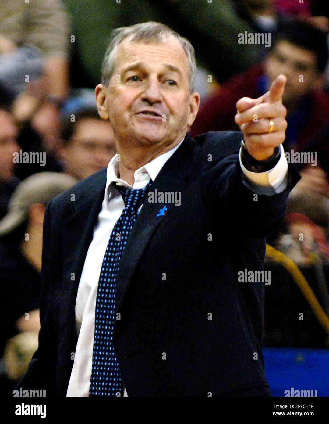 Connecticut coach Jim Calhoun gives instructions to his team during the ...