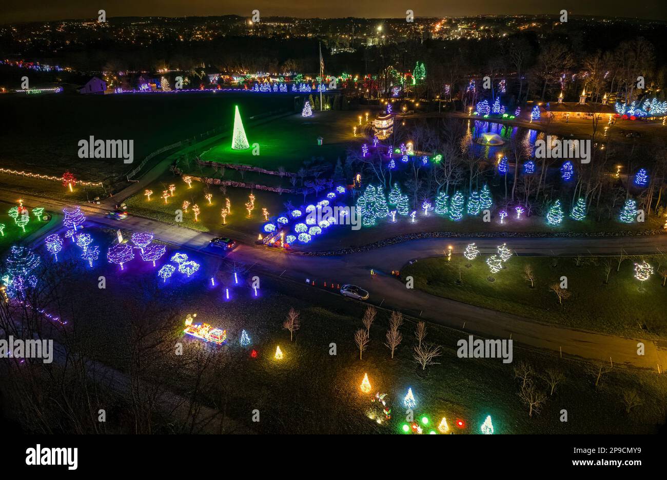 An Aerial View of a Large Christmas Drive Thru Display, with Multi ...