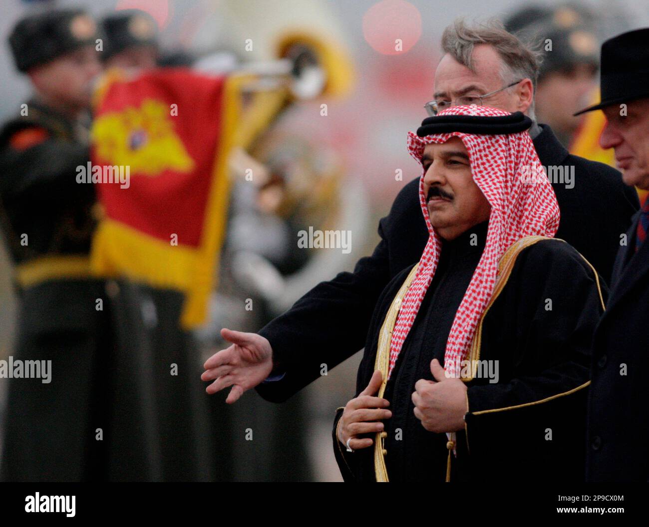 King of Bahrain Sheikh Hamad bin Isa Al Khalifa, right, is welcomed ...